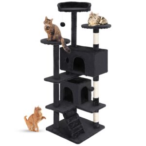 fdw cat tree 54in cat tower multi-level durable cat scratching post & cozy fun cat jumping platform space saving cat condo pet play house for indoor cats,dark gray