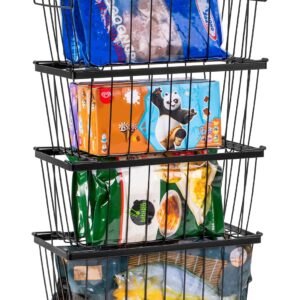 Wetheny Freezer Organizer Bins With Side Handle -4 Pack Stackable Chest Freezer Organizer for 7 Cu.FT - Deep Freezer Sort Frozen Food Wire Metal Basket Storage Bins Rack