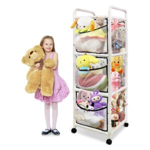 topdirect stuffed animal zoo storage, zoo animals toy holder, large animal cage organizer soft toy shelf nursery room ball storage, pvc with elastic band and net for nursery play room bedroom