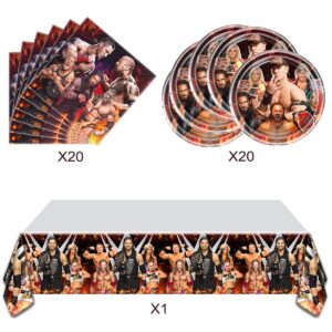 Wrestling Party Tableware, 20 Plate 20 Napkins And Tablecovers 70 * 42inch,Wrestling Theme Birthday Decorate Supplies