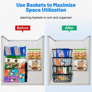 Wetheny Freezer Organizer Bins With Side Handle -4 Pack Stackable Chest Freezer Organizer for 7 Cu.FT - Deep Freezer Sort Frozen Food Wire Metal Basket Storage Bins Rack