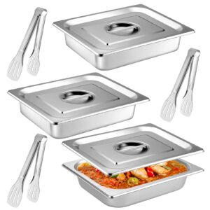 3 Pack Hotel Pans Half Size 2.5 inch Deep, Steam Table Pan with Lid and Tong, Stainless Steel Anti Jam Steam Table Pans, Commercial Catering Food Pan