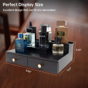 hismocal Cologne Organizer for Men, Cologne Stand Display Shelf, Great Men's Gift with Drawer Holder Of Hidden Compartment Organizer, 3 Tier Wood Wooden Stand for Storing Perfumes