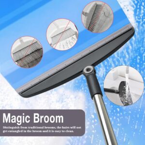 XXFLOWER Silicone Air Broom,Multifunction Magic Broom with Long Handle，Adjustable Rubber Squeeze Broom Sweeping Water,Pet Hair Remover for Carpet,Kitchen,Concrete Floor,Bathroom Tile(Charcoal)