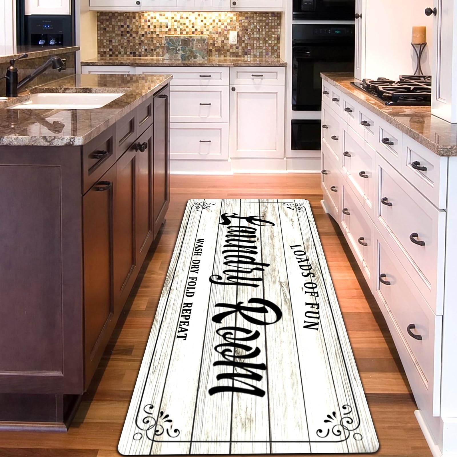 Laundry Room Rug Non Slip Floor mats Farmhouse Large Laundry Rugs for Laundry Room Mat Washer and Dryer Carpet Laundry Room Decor 20x59inch(White)