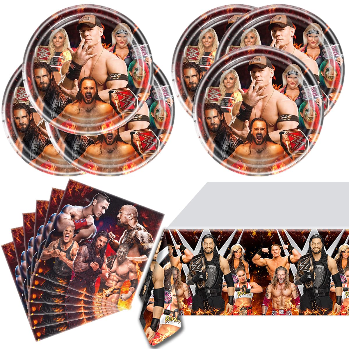 Wrestling Party Tableware, 20 Plate 20 Napkins And Tablecovers 70 * 42inch,Wrestling Theme Birthday Decorate Supplies