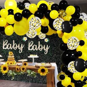 BRZIKWT 50Pcs 12inch Yellow and Black Party Balloons with Yellow Black Confetti Balloons for Birthday, Baby Shower,Family Parties,Graduation Engagement Decoration