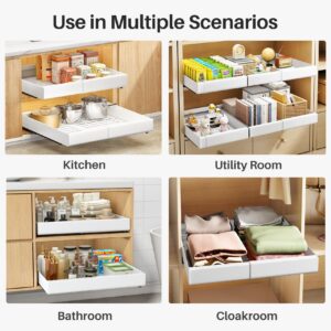 Pull out Cabinet Organizers, Expandable(11.7"-19.7")no Drill Slide out Drawer for Kitchen Cabinets,Heavy Duty Adjustable Adhesive Peel and Stick Roll out Under Sink Shelves for Home Bathroom Storage