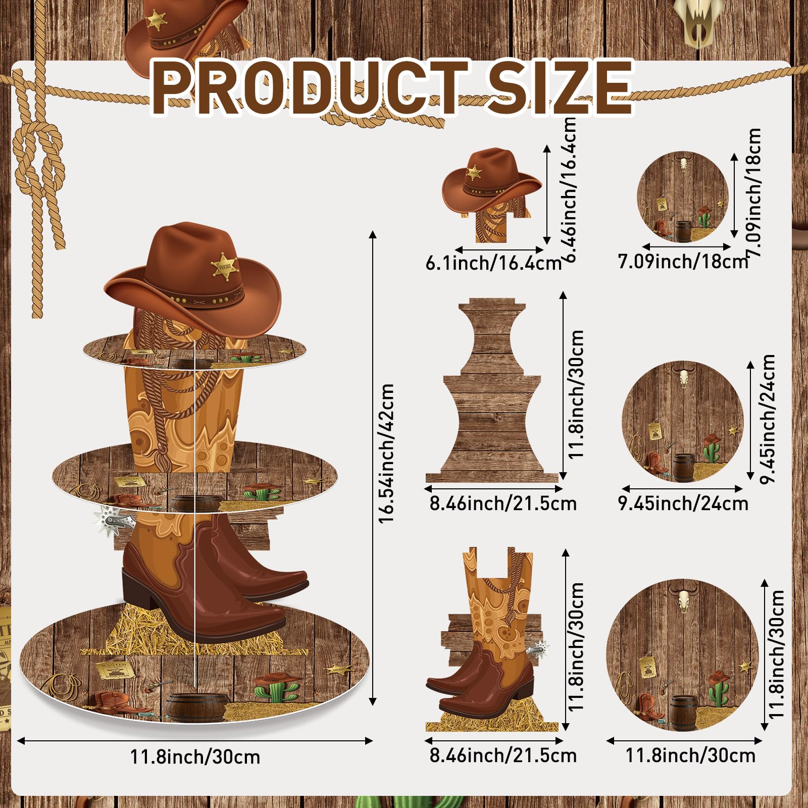 Zopeal Western Cowboy Cupcake Stand Party Decorations Western Theme Birthday Cupcake Holder Cowboy Theme Cake Holder Cowboy Birthday Dessert Stand for Wild West Baby Shower Birthday Party Supplies