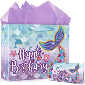 mdcgfod 13" large birthday gift bag with tissue paper and card, birthday gift bag for kids, happy birthday gift set for birthday theme party favors supplities baby showers shoppings bag