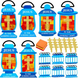 lunmon 24 sets religious crafts for kids bulk jesus lights the way tissue acetate sign kit diy oil lamp tissue paper craft with jesus light cutouts tissue paper cross for sunday school fun home church