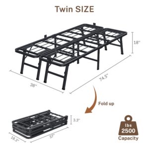 VIPSHOW 18 Inch Twin Metal Bed Frame Folding Bed Frame Tool-Free Assembly Mattress Foundation No Box Spring Needed Platform 2500lbs Heavy Duty Steel Slats, Noise-Free, Easy Assembly, Black