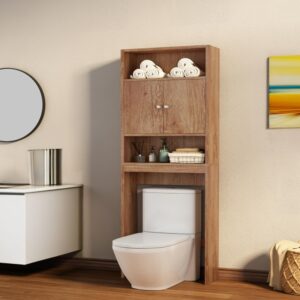 nicbex 76.37" h bathroom cabinet over toilet,tall bathroom storage cabinet,over toilet bathroom organizer with shelf and 2 doors,over the toilet storage cabinet for bathroom,brown