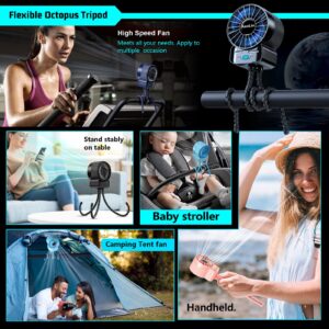 2 Pack multifunctional portable stroller fan 4 speed 6600rpm high speed usb rechargeable personal mini handheld fan extended tripod for desktop winding kids bed treadmill bike golf cart outdoor travel