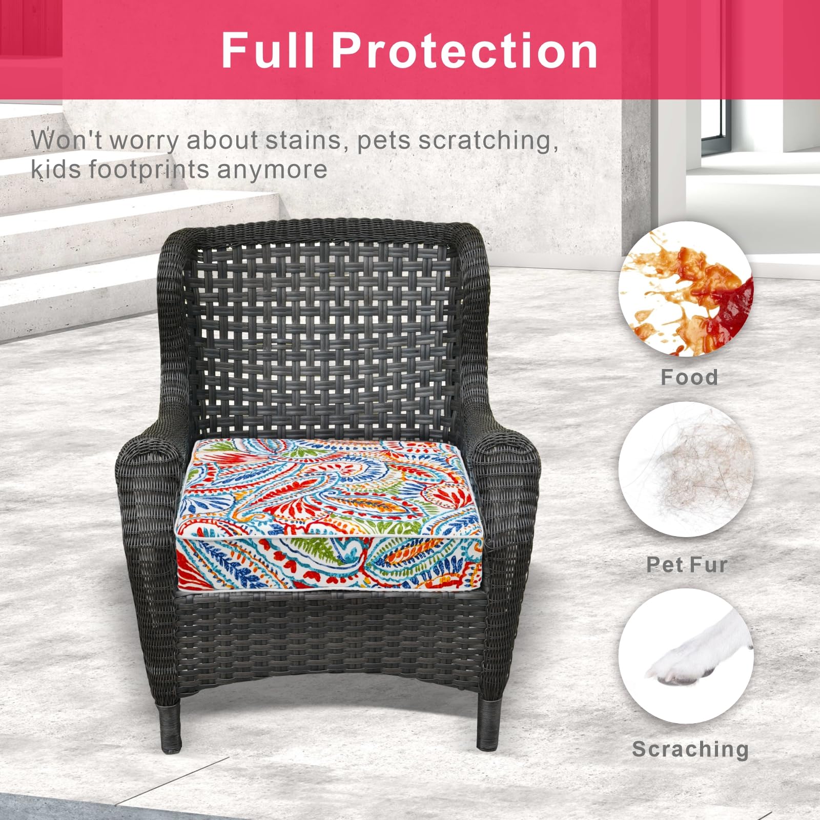 JMGBird Outdoor Patio Cushion Covers Set of 4 Chair Seat Washable Covers Water Resistant Slip Replacement Furniture Cushion Pillow Seat Cover for Couch Garden Sofa Indoor with Zipper 22x20x4