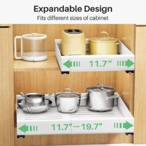 Pull out Cabinet Organizers, Expandable(11.7"-19.7")no Drill Slide out Drawer for Kitchen Cabinets,Heavy Duty Adjustable Adhesive Peel and Stick Roll out Under Sink Shelves for Home Bathroom Storage