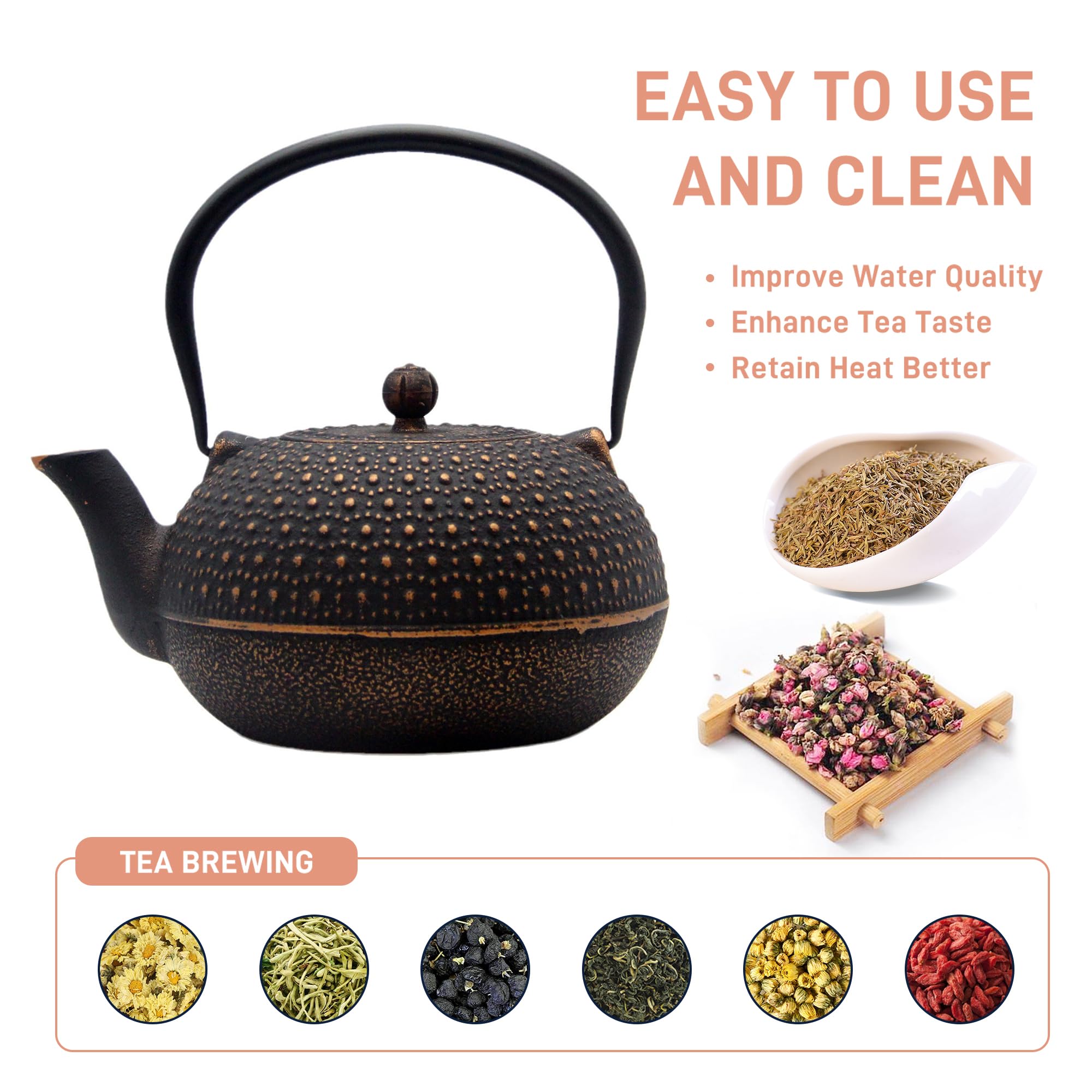 60.9oz Large Cast Iron Teapot for Stovetop Safe, 6 Cup Tea Kettle, Japanese Style Cast Iron Teapot with Stainless Steel Infuser for Loose Tea, Suitable for All Heat Sources(1.7QT/1.8L)