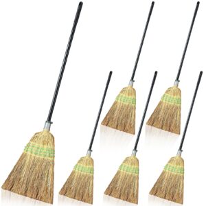 maxcheck 6 pcs corn broom with handle heavy duty broom for sweeping indoor outdoor broom for kitchen courtyard garage lobby office, 59.8"