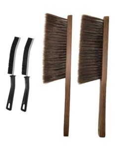 lunarcheer wooden dusting brush and crevice cleaning brush set, hand broom brush, soft bristles,for bed, clothes, sofa, fireplace, outdoor, car seat use (brown)