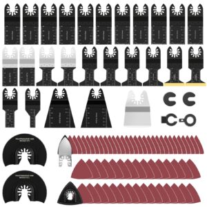 btyeeuyi oscillating tool blade, 94 pcs oscillating saw blades with sandpaper,quick release multitool blades for wood plastics metal cutting, compatible with dewalt ryobi milwaukee rockwell dremel