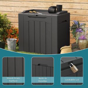 Patiolife 30 Gallon Resin Deck Box, Small Outdoor Storage for Garden Tools, Pool Supplies, Waterproof and Lockable, Black