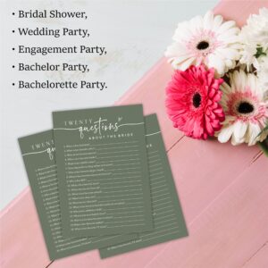 EXW Bridal Shower Game Cards, Twenty Questions About The Bride, Minimalism Green Engagement Party Cards, Newlyweds Party Game Supplies, Bridal Shower Party Decorations, Set of 30 - B05