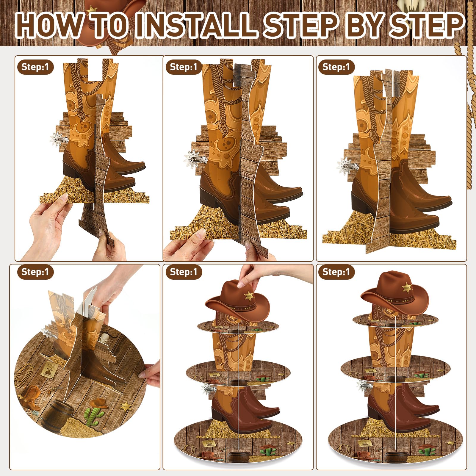 Zopeal Western Cowboy Cupcake Stand Party Decorations Western Theme Birthday Cupcake Holder Cowboy Theme Cake Holder Cowboy Birthday Dessert Stand for Wild West Baby Shower Birthday Party Supplies