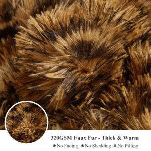 XeGe Cheetah Print Fluffy Faux Fur Duvet Cover Set, 3 Pieces Soft Plush Shaggy Fuzzy Bedding Set(1 Faux Fur Leopard Print Comforter Cover + 2 Furry Pillowcases), Zipper Closure(Queen, Brown)