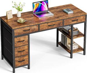 huuger computer desk with 6 drawers, 47 inch office desk with shelves, reversible gaming desk, corner desk with storage, work desk for home office, study, living room, rustic brown