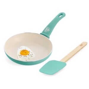 greenlife soft grip 8” frypan skillet and spatula breakfast cookware set, pfas-free ceramic nonstick, silicon spatula with bamboo handle, egg omelette, dishwasher safe, stay-cool handles, turquoise