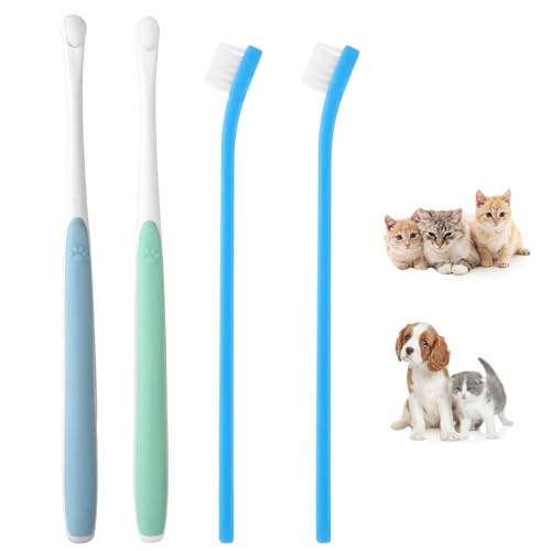 Qianyu 4 Pcs Small Dog Toothbrush Micro Brush Head Nano Soft Bristle Comfort Grip Gentle Pet Toothbrush for Puppy Kitten Sensitive Gum and Teeth Cats Dogs Teeth Cleaning Dental Care