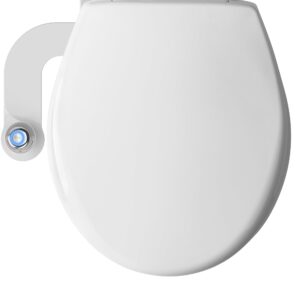 mayfair caswell toilet seat and bidet bundle, slow close plastic toilet seat with non-electric, easy to install slimglow bidet attachment, round, white