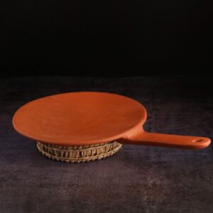 swadeshi blessings exclusive range unglazed clay tawa with handle/mitti ke bartan/mud tawa for roti, chappati, paranthas/earthen indian bread maker + free ash for cleaning (9 inches)