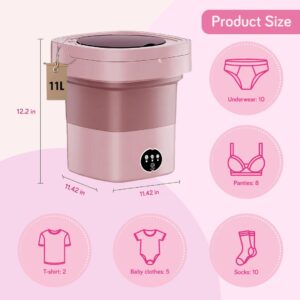 Portable Washing Machine, Mini Washer,11L, with Dual Function of Washing and Drying (2 in 1), upgraded large capacity, Foldable Washer for Apartments, Dorms, Hotels, Travel (Pink)