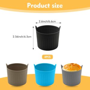 4pcs Silicone Ramekins Cups for Air Fryer, 2.6x2.56 Inch Air Fryer Egg Poacher Silicone Muffin Cases for Airfryer (Black, Grey, Brown, Blue)