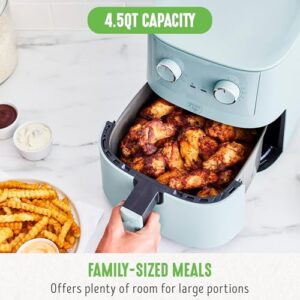 GreenLife 4.5QT Mechanical Air Fryer, PFAS-Free Ceramic Nonstick Crisper Drawer, Adjustable Temperature Timer Dial, LED Indicator, Easy Control, Dishwasher Safe, Compact Kitchen Essential, Blue Haze