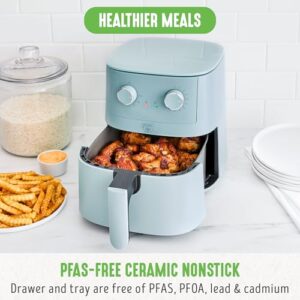 GreenLife 4.5QT Mechanical Air Fryer, PFAS-Free Ceramic Nonstick Crisper Drawer, Adjustable Temperature Timer Dial, LED Indicator, Easy Control, Dishwasher Safe, Compact Kitchen Essential, Blue Haze