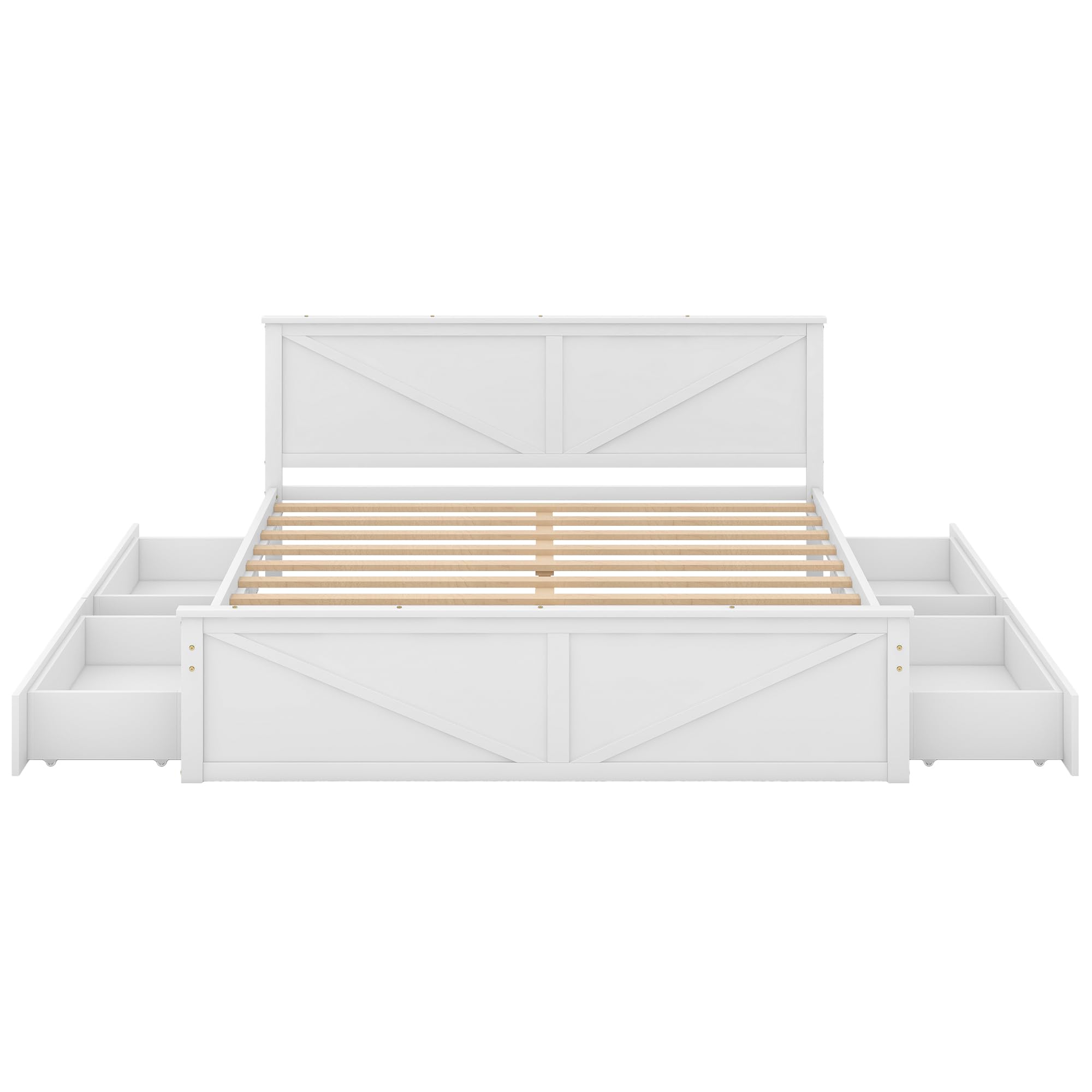 LZ LEISURE ZONE King Size Platform Bed, Wooden Platform Bed Frame with 4 Storage Drawers and Support Legs, No Box Spring Needed, White