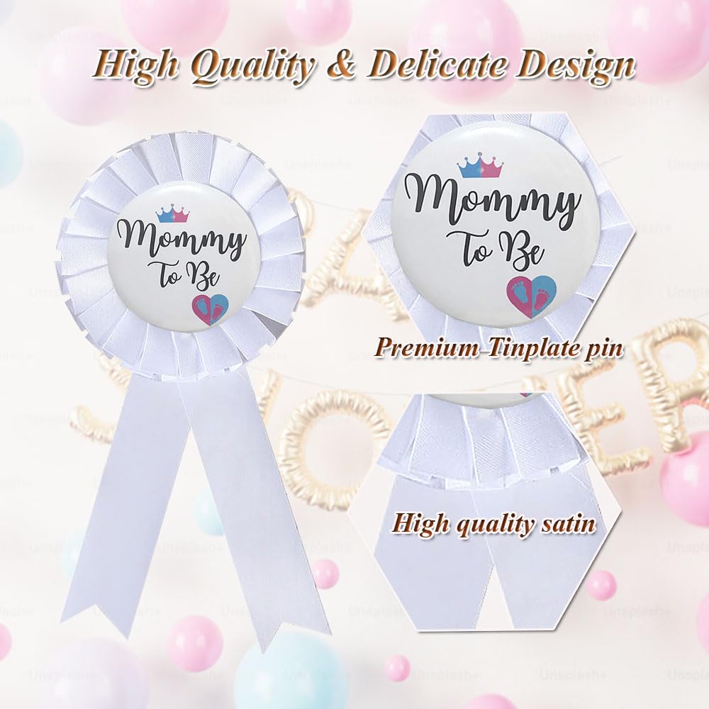 Mommy and Daddy To Be Tinplate Badge Pins, 2Pcs Perfect Baby Shower/Gender Reveal Button Pins for New Parents Baby Shower Pins Party Favor for Every Mom To Be and Dad To Be (White Style)