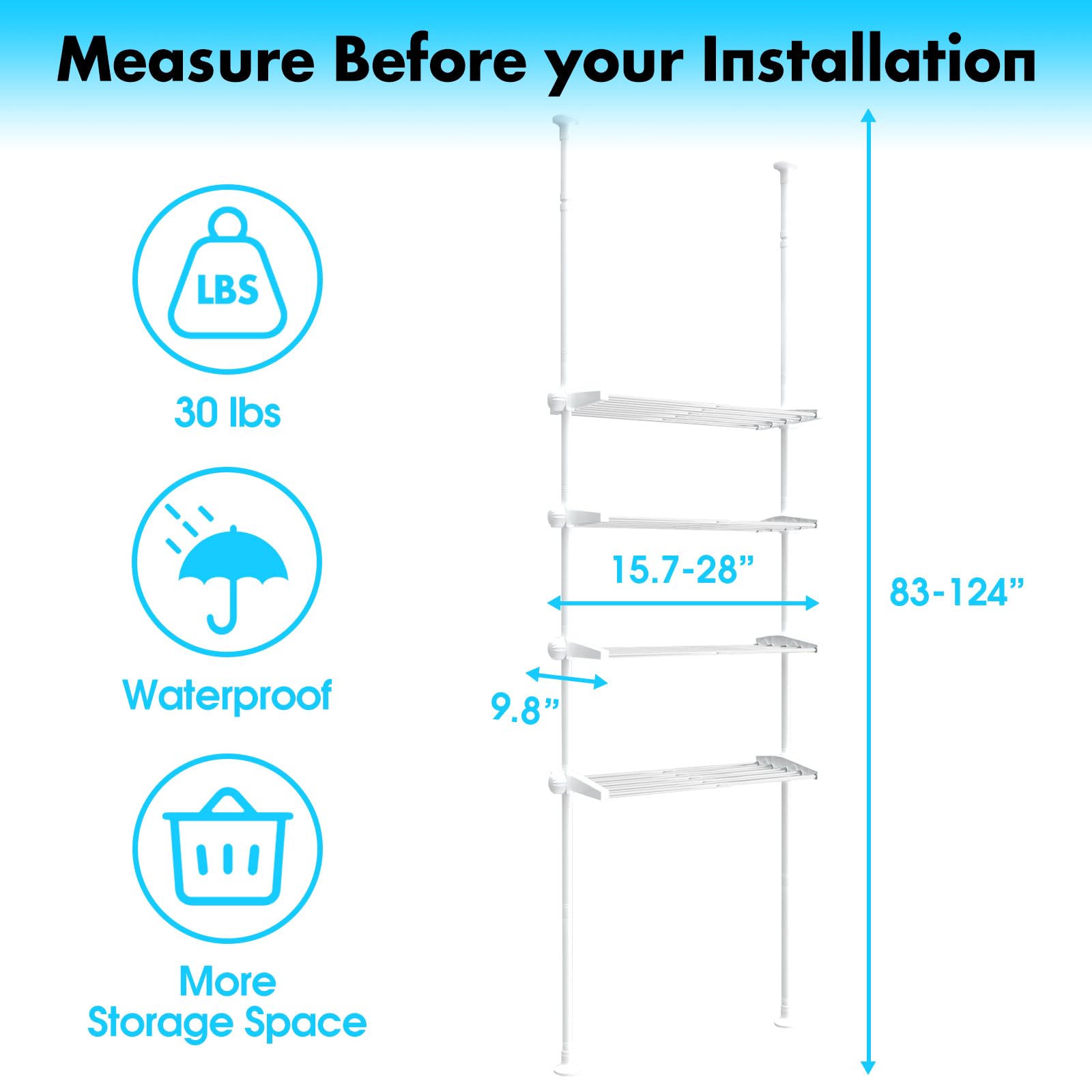 Starbover Over The Toilet Storage Shelf, 4-Tier Bathroom Organizers and Storage, Bathroom Space Saver with Adjustable Rack Metal, White