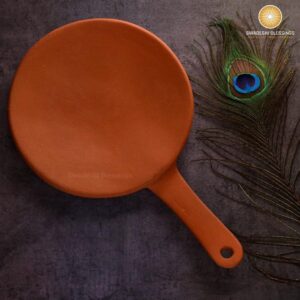 SWADESHI BLESSINGS Exclusive Range Unglazed Clay Tawa With Handle/Mitti Ke Bartan/Mud Tawa For Roti, Chappati, Paranthas/Earthen Indian Bread Maker + FREE ASH For Cleaning (9 Inches)