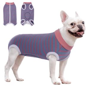 dog recovery suit, puppy surgical pajamas bodysuit for dogs cats after spay neuter surgery abdominal wound bandages, striped onesie pant for shedding skin disease, anti-licking cone alternative xl