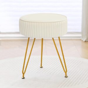 aleesing velvet vanity stool chair, round makeup vanity chair with adjustable metal legs & soft padded seat, ottoman foot stool for bedroom, living room, entryway