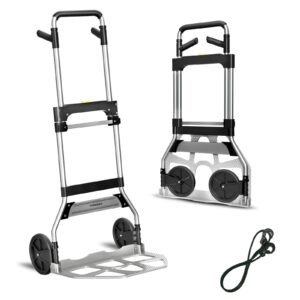 teprovo folding hand truck dolly cart,340lb capacity portable aluminum dolly cart with telescoping handle and 7 inch rubber wheels for moving,shopping,travel,office use