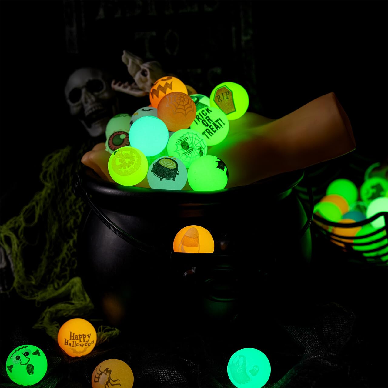 JOYIN 24 PCS Glow Halloween Bouncing Balls, Glowing Bouncy Ball Halloween toys for Kids Gift, Halloween Party Favors Bounce Ball Goodie Bag Fillers, Trick or Treats Classroom Exchange Prizes