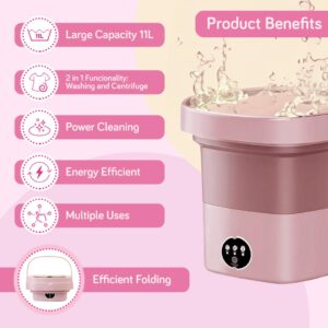 Portable Washing Machine, Mini Washer,11L, with Dual Function of Washing and Drying (2 in 1), upgraded large capacity, Foldable Washer for Apartments, Dorms, Hotels, Travel (Pink)