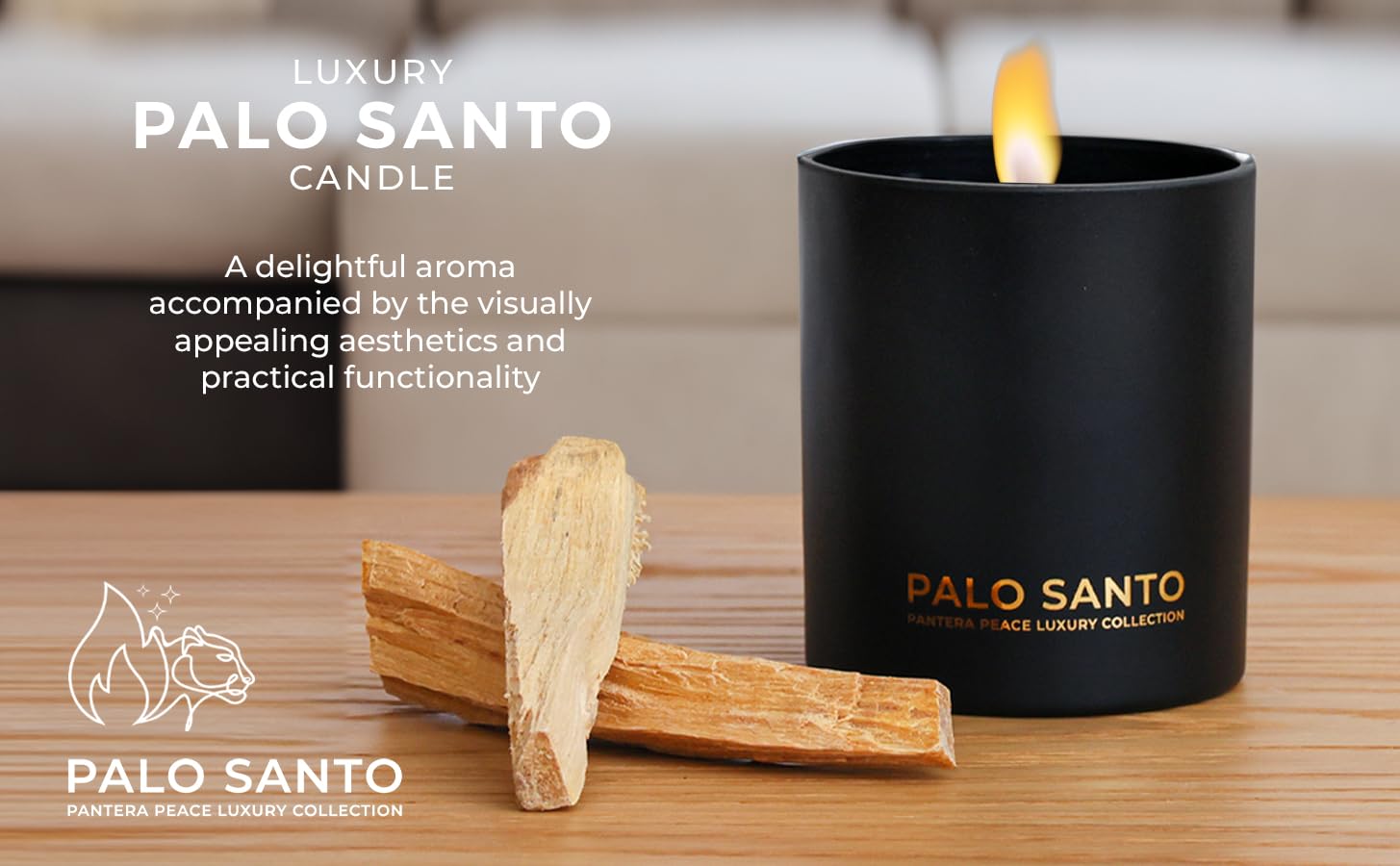 Pantera Peace Palo Santo Candle, Wood Wick Candles That Crackle, Scented Candle for Large Room, 40+ Burn Time, Wooden Wick Candles, Luxury Candle Gift, Meditation Prosperity Aromatherapy Soy Candle