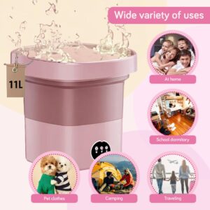 Portable Washing Machine, Mini Washer,11L, with Dual Function of Washing and Drying (2 in 1), upgraded large capacity, Foldable Washer for Apartments, Dorms, Hotels, Travel (Pink)