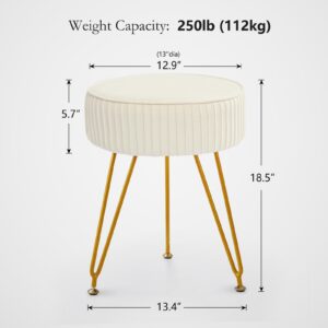 ALeesing Velvet Vanity Stool Chair, Round Makeup Vanity Chair with Adjustable Metal Legs & Soft Padded Seat, Ottoman Foot Stool for Bedroom, Living Room, Entryway