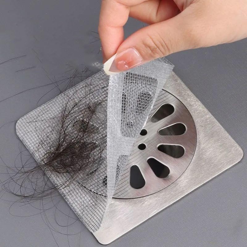 Disposable Square Shower Drain Cover Hair Catcher 20PCS Pack 4" X 4" Mesh Stickers, Kitchen Bathroom Shower Bathtub for Human and pet Hair (20 PCS)